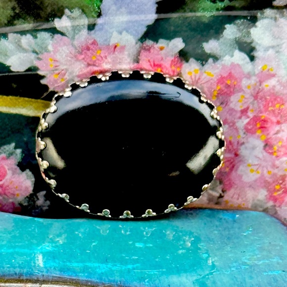 Jewelry | Vintage 1 Black Oval Cabochon Brooch With Ornate Metal ...